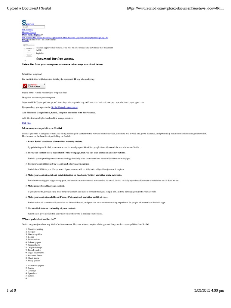 Upload A Document For Free Access | PDF | Scribd | Web Page