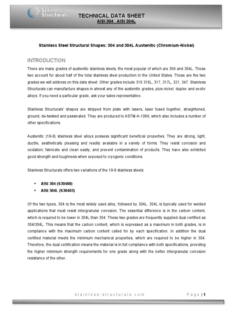 304 304L Data Sheets 1 28 13 PDF | PDF | Stainless Steel | Corrosion