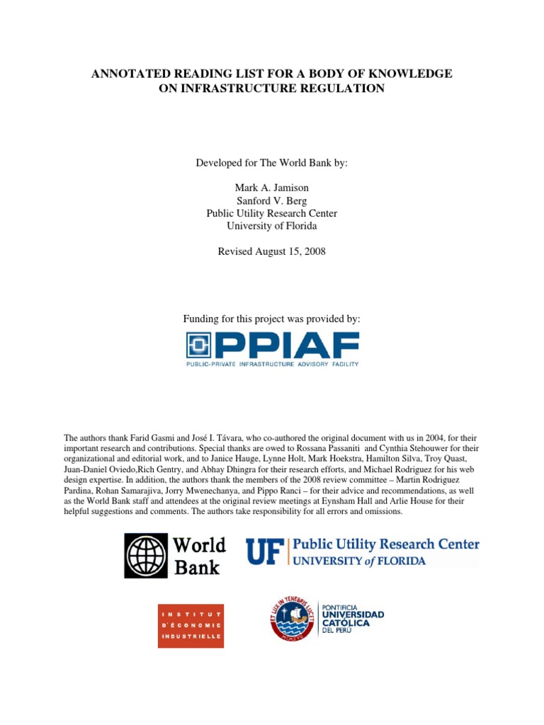 Annotated Reading List For A Body of Knowledge On Infrastructure Regulation | PDF | Incentive ...