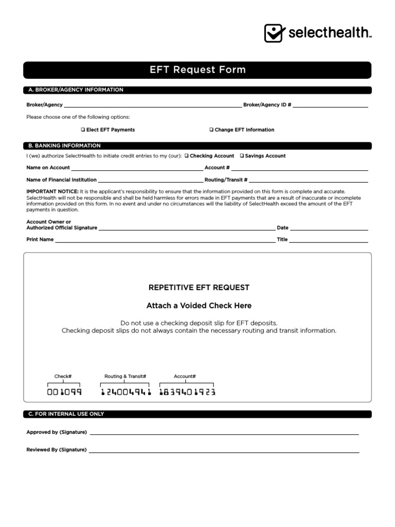 EFT Request Form | PDF | Cheque | Deposit Account