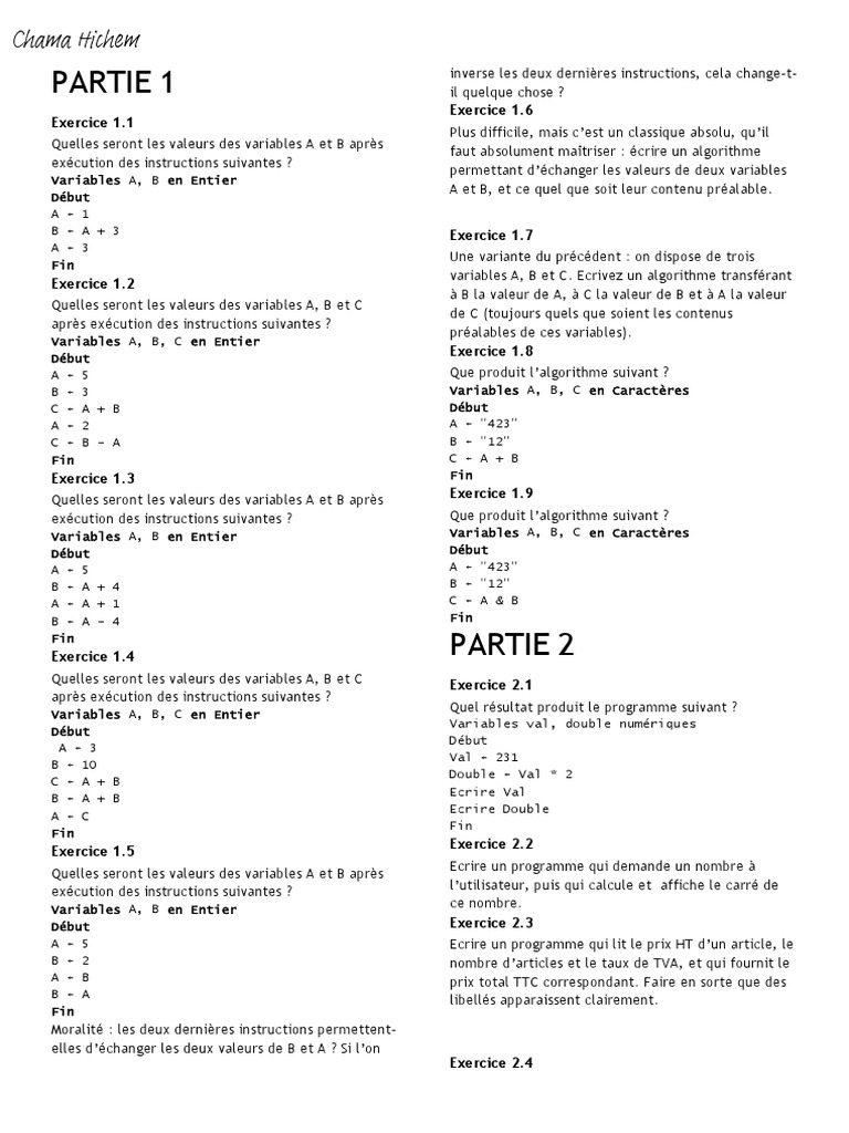 2 Exercices Algo | PDF | Ordinateurs | Technologie et ingénierie