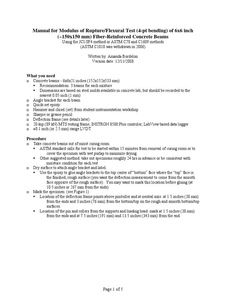 Manual For Modulus of Rupture Flexural Test (4-Pt Bending) of 6x6 Inch ...