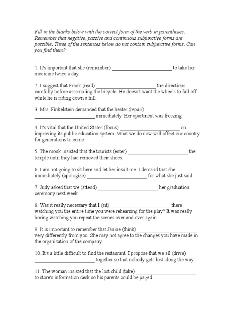 The Subjunctive Exercises | PDF