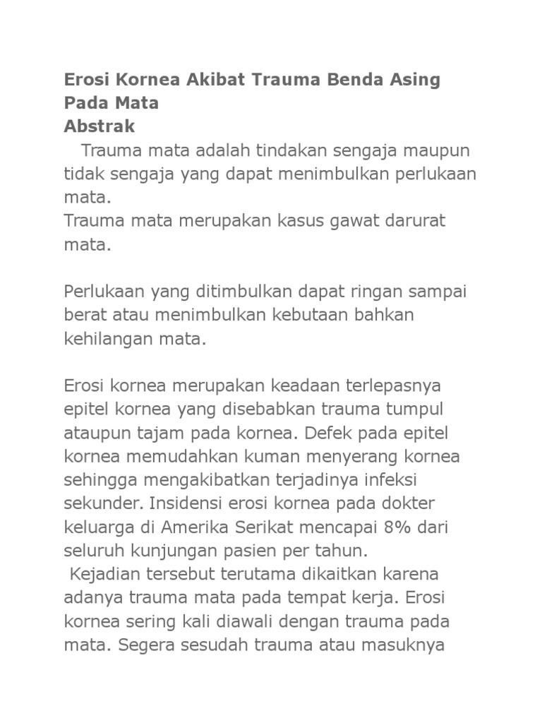 Erosi Kornea Akibat Trauma Mata | PDF