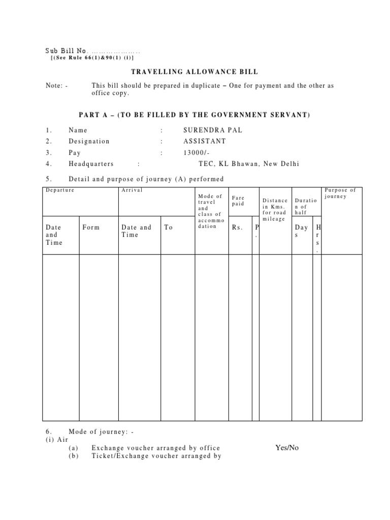 Ta Bill Form | PDF | Transport | Railway
