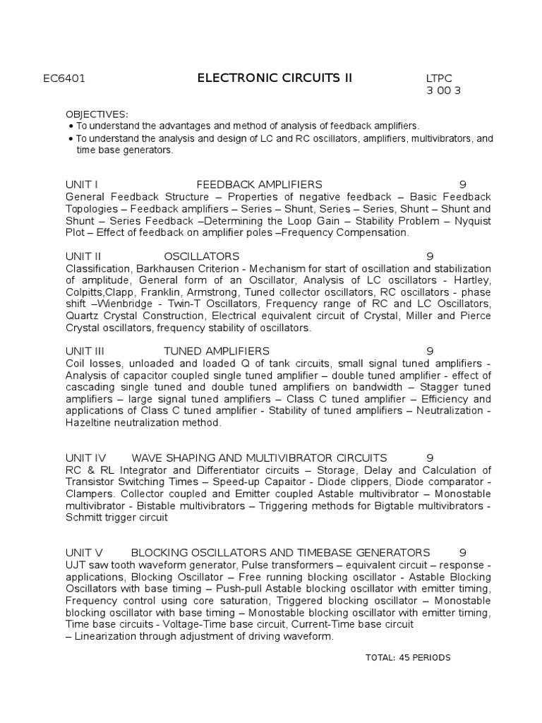 Ec6401-Electronic Circuits II | PDF | Electronic Oscillator | Amplifier