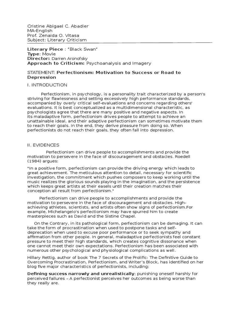 Black Swan | PDF | Perfectionism (Psychology) | Behavioural Sciences