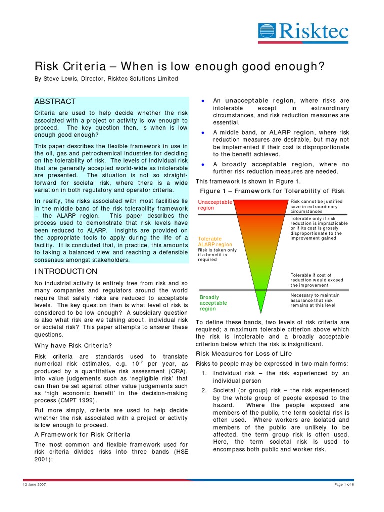 Determining Acceptable Risk: Understanding the Framework for Assessing ...