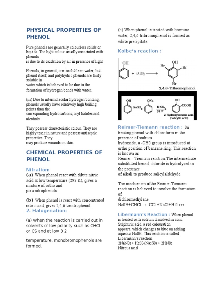 Physical Properties of Phenol | PDF | Phenols | Chemical Reactions