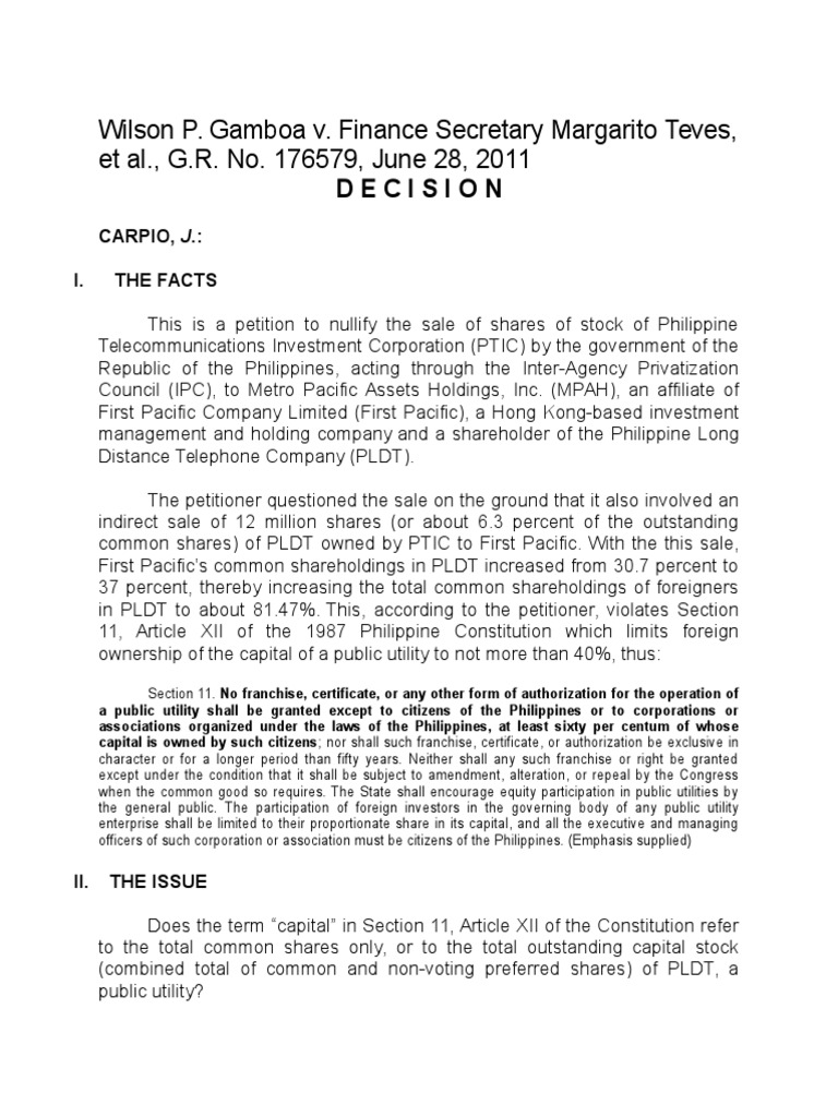 Digest G.R. No. 176579 Heirs of Wilson Gamboa vs. Finace Secretary, Oct ...