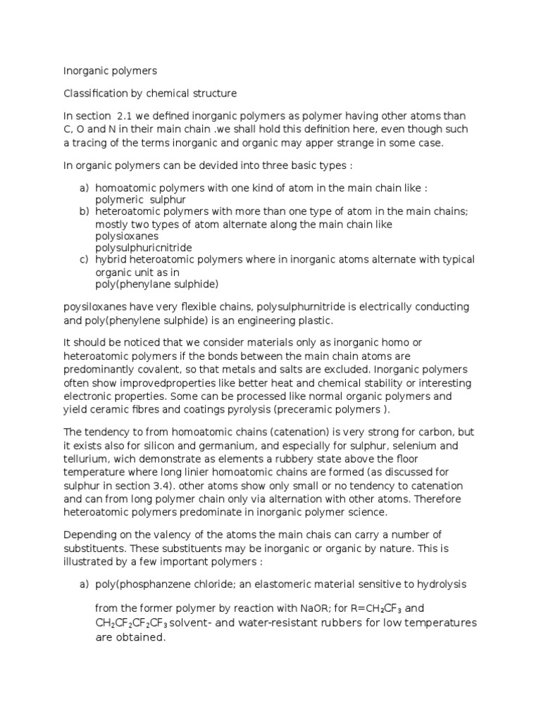 Inorganic Polymers | Download Free PDF | Polymerization | Polymers