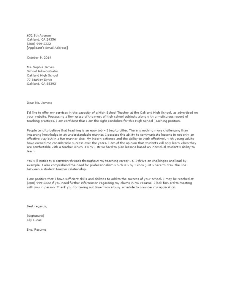 Sample Application Letter | Download Free PDF | Teachers | Curriculum