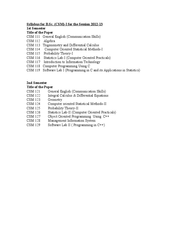 B.Sc. CSM Syllabus 2012-13 | PDF | Constructor (Object Oriented ...