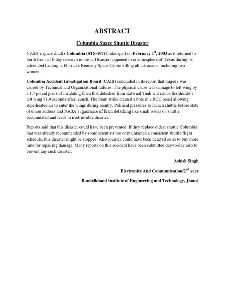 Columbia Space Shuttle Disaster | PDF