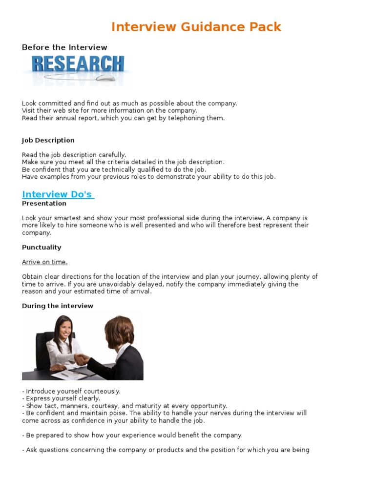 Interview Guidance Pack | PDF | Body Language | Employment