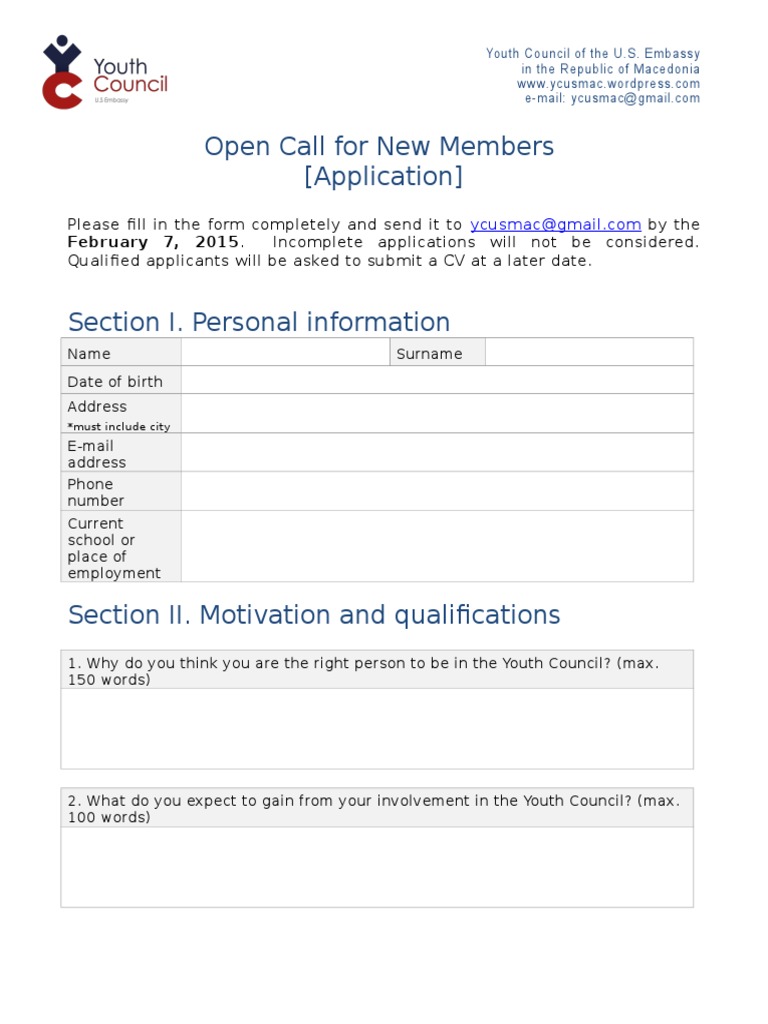 Youth Council Membership Application Form | PDF