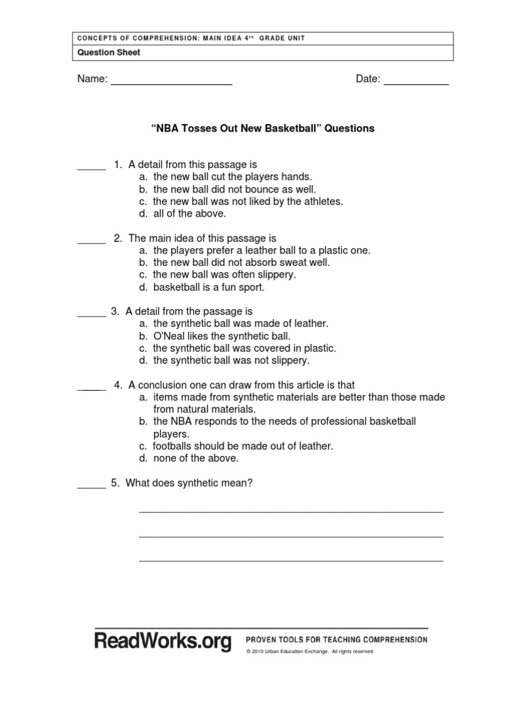4th Grade Comprehension: NBA Basketball | PDF | Games & Activities