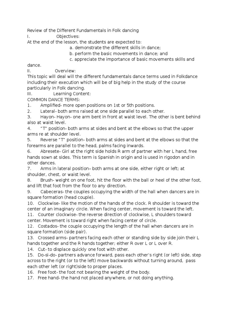 Folk Dance Fundamentals Guide | PDF | Foot | Arm