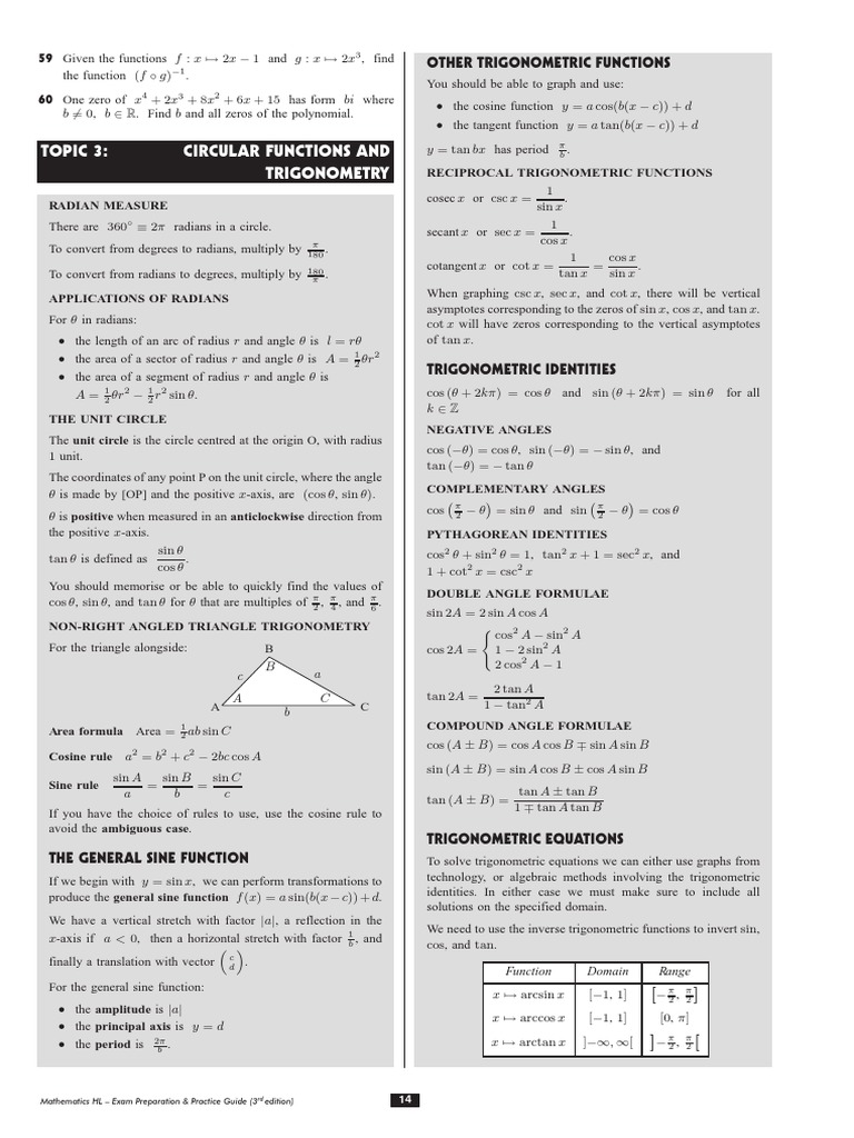 Topic 3 Revision Sheet | PDF | Trigonometric Functions | Sine