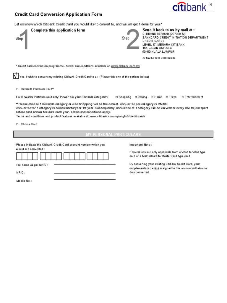Citibank Credit Card Conversion Form | PDF | Loyalty Program | Credit Card