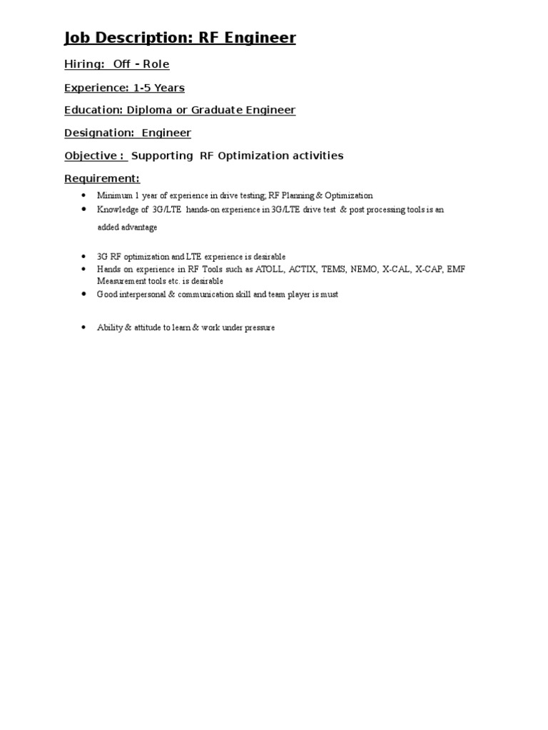 RF Engineer Job Description and Requirements | PDF | Business