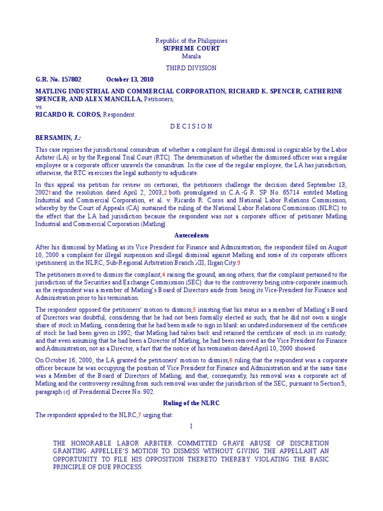 Matling vs. Coros | PDF | By Law | Board Of Directors
