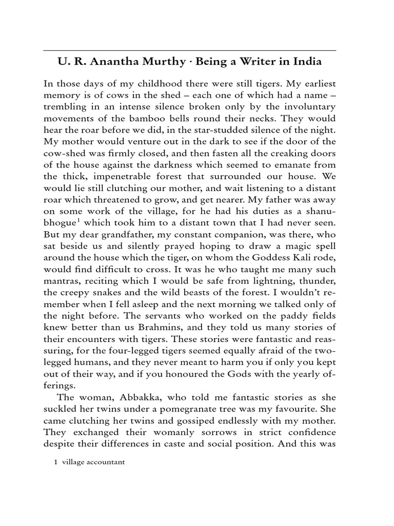 U. R. Anantha Murthy Being A Writer in India | PDF | Mahatma Gandhi ...