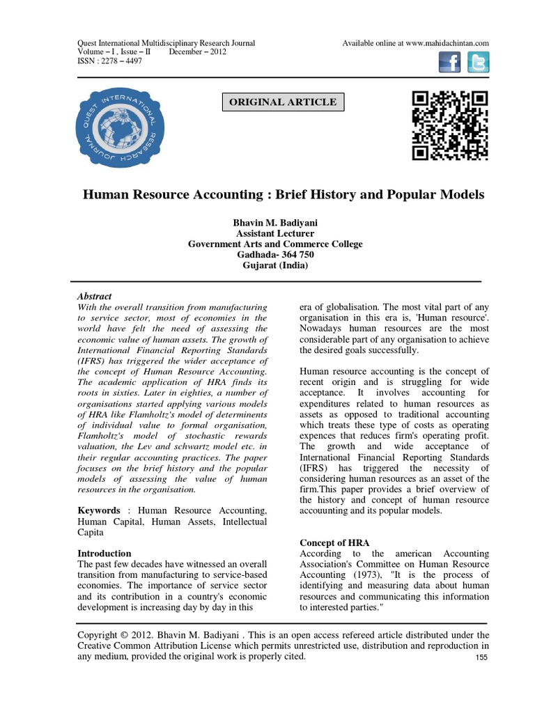 Human Resource Accounting: Brief History and Popular Models | PDF ...