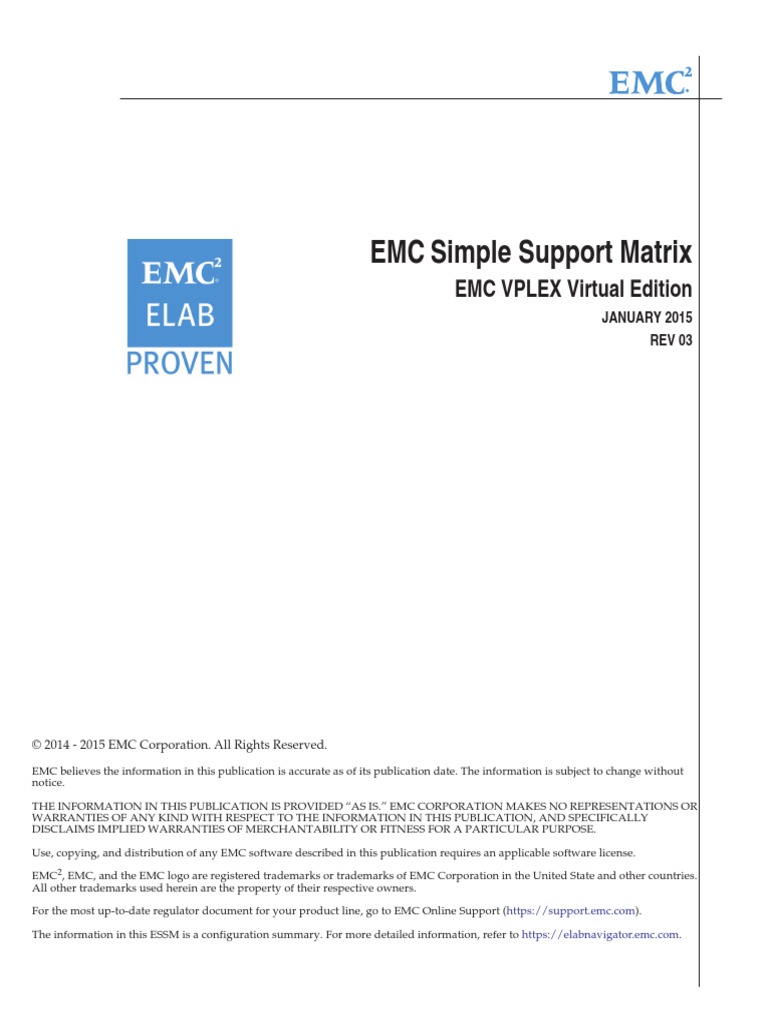 EMC Simple Support Matrix: EMC VPLEX Virtual Edition | PDF | V Mware ...
