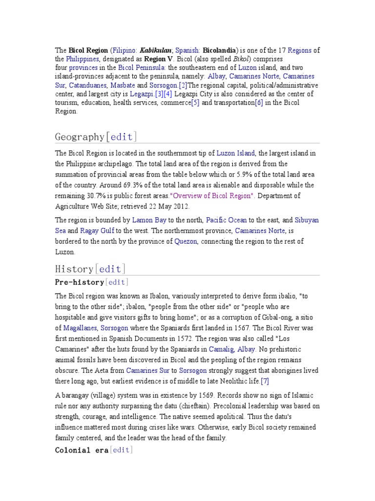 Geography and Overview of Bicol Region | PDF