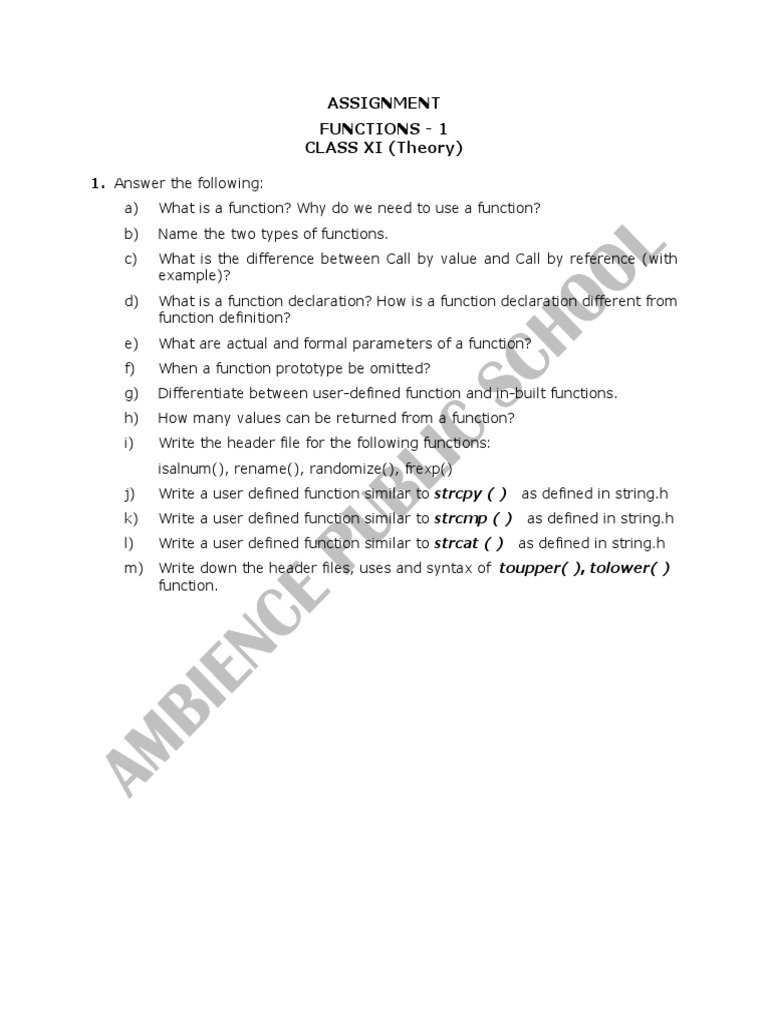 Assignment Functions For Cbse | Download Free PDF | Matrix (Mathematics ...