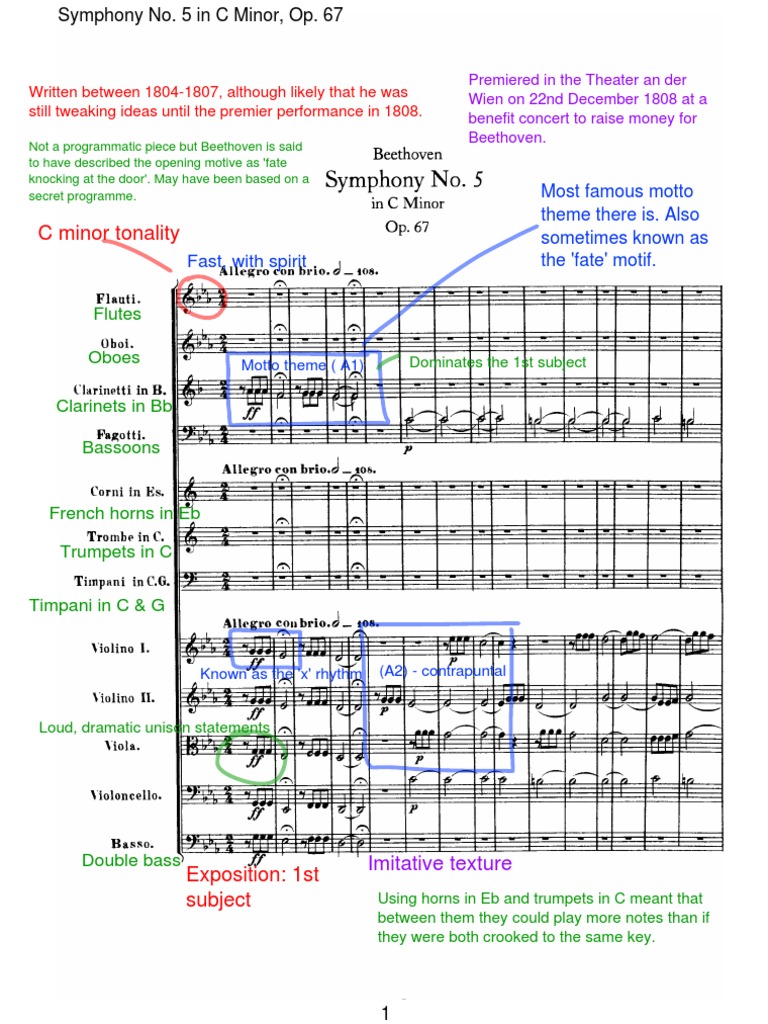 Beethoven Symphony No. 5, Allegro Con Brio - Annotated Score-2 | PDF ...