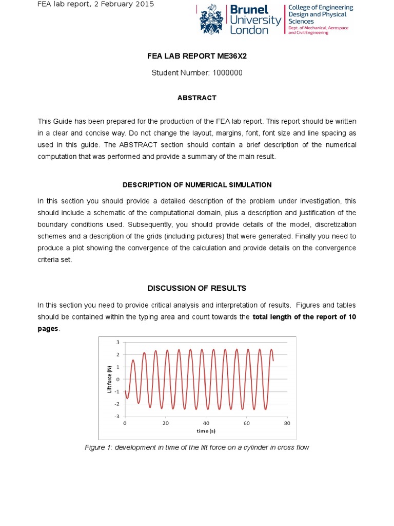 Student Number: 1000000: Fea Lab Report Me36X2 | PDF | Finite Element Method | Page Layout