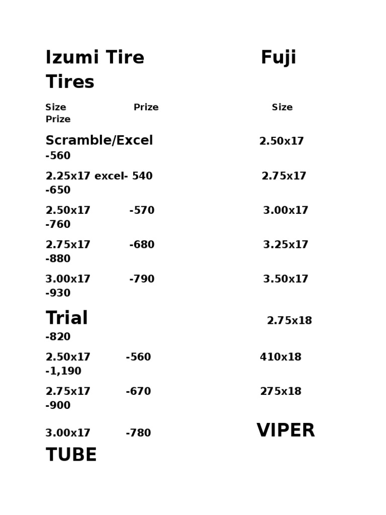 Izumi Tire Fuji Tires: Scramble/Excel | PDF