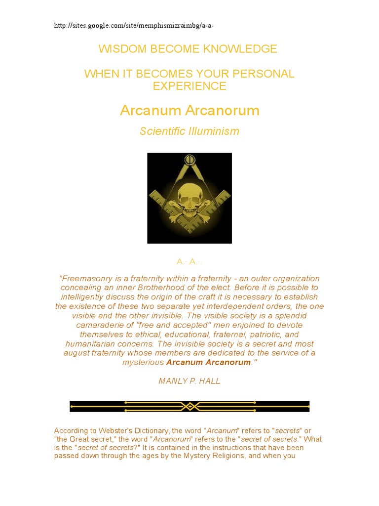 ARCANA ARCANORUM Scientific Illuminism | PDF | Freemasonry | Alchemy