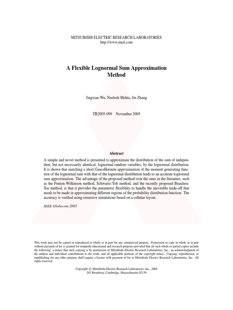 A Flexible Lognormal Sum Approximation | PDF | Probability Density ...