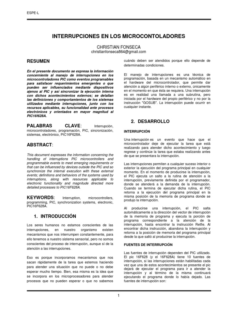 Interrupciones en Un Microcontrolador | PDF | Microcontrolador | Arquitectura de Computadores