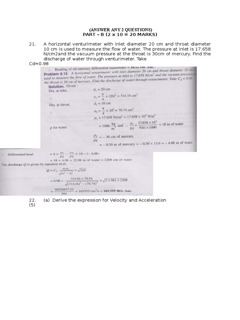 Fluid Mechanics Answer Key | PDF