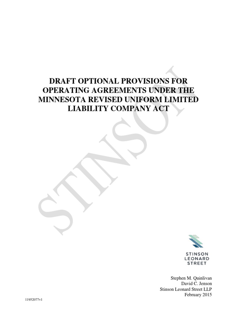 Optional Provisions For Operating Agreements Under The Minensota ...