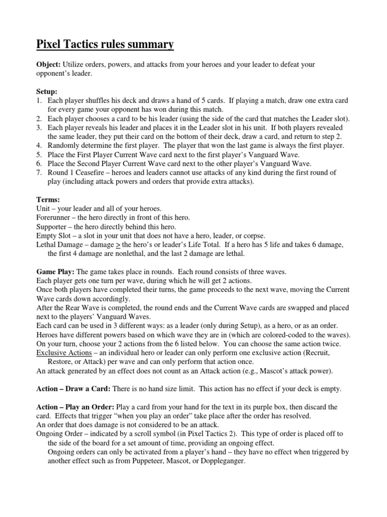 Pixel Tactics Rules Summary v1 | PDF | Gaming Devices | Ephemera