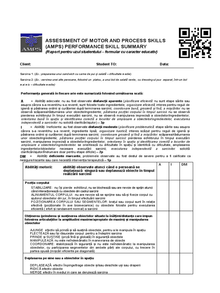 Assessment of Motor and Process Skills Rav. Rav | PDF