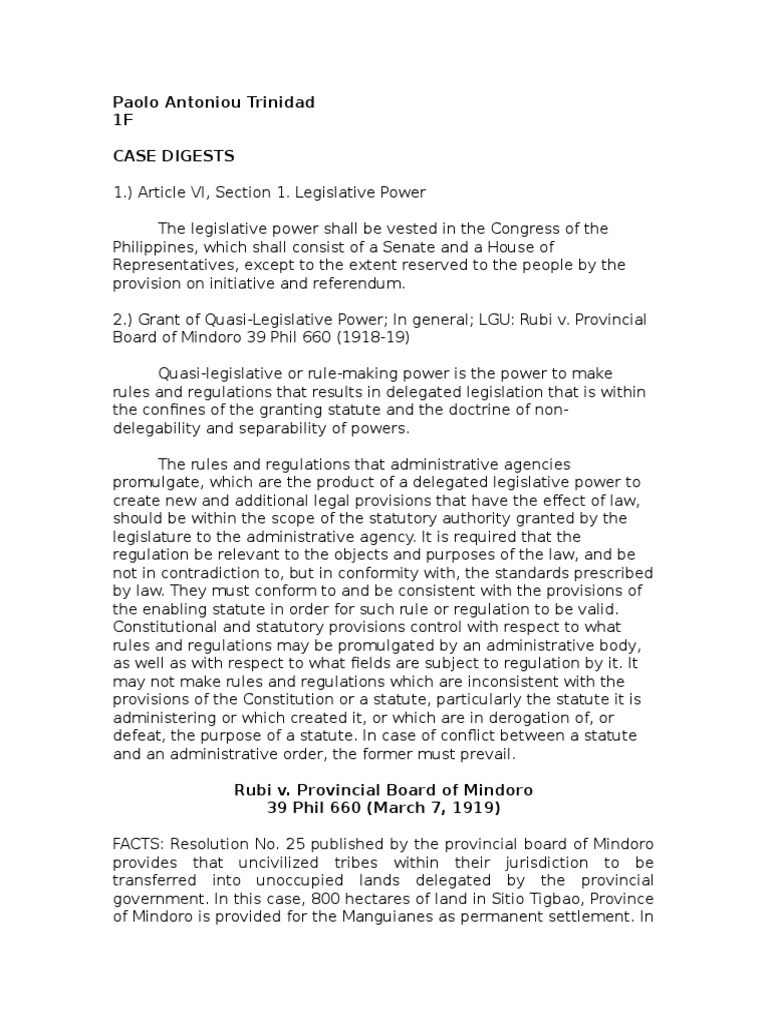 Paolo Antoniou Trinidad 1F Case Digests | PDF | Separation Of Powers | Judiciaries