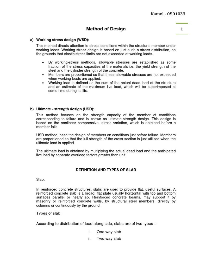Slab Design Methods: WSD & USD | PDF | Strength Of Materials ...