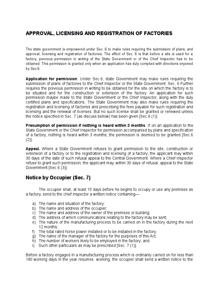 Factory Act Licensing | Download Free PDF | Occupational Safety And ...