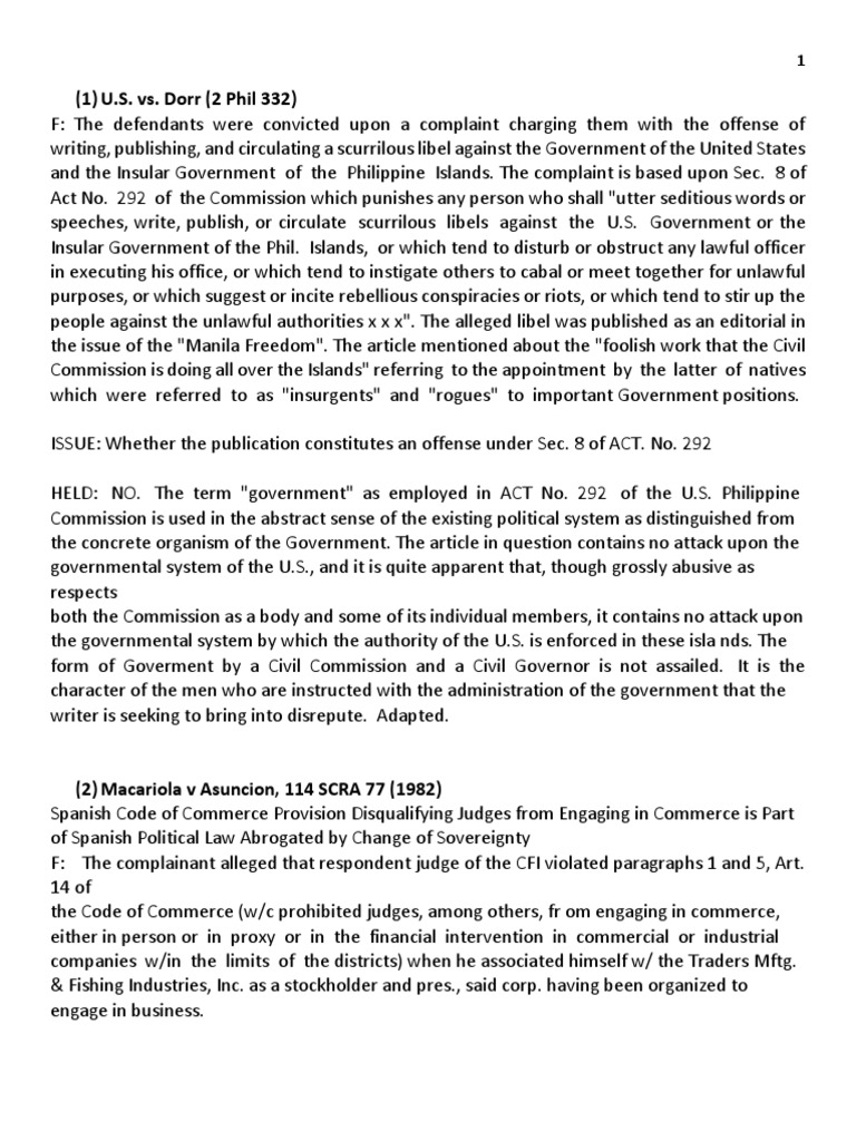 U.S. vs. Dorr (2 Phil 332) | PDF | Sovereign Immunity | Lawsuit