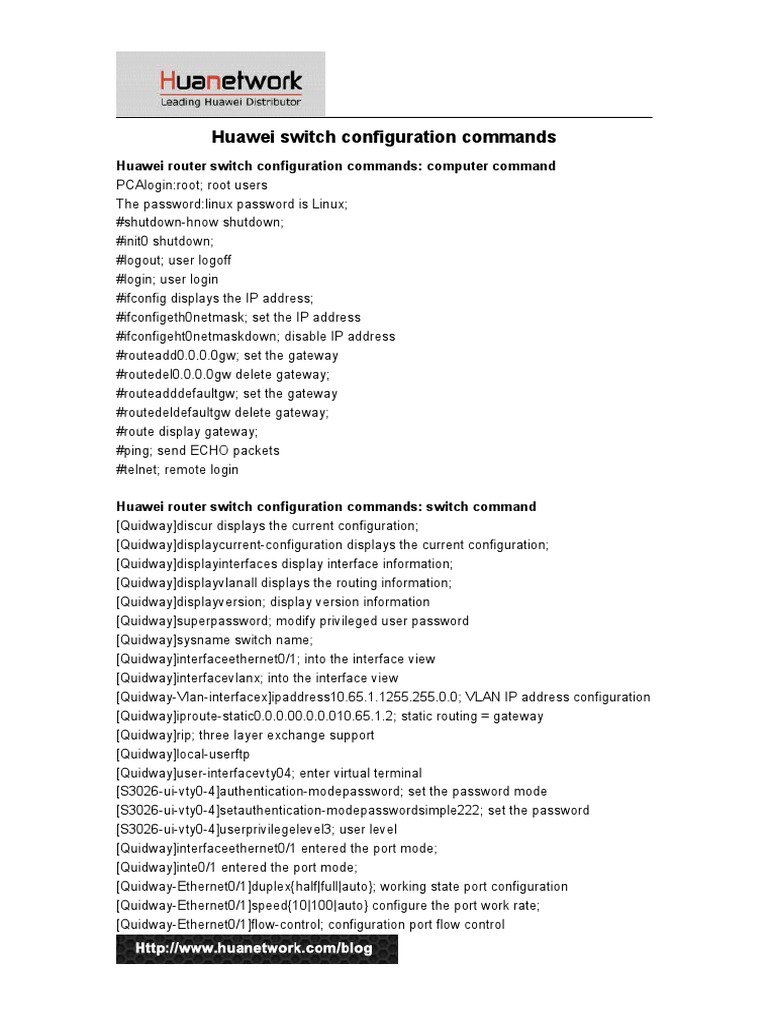 Huawei Router Switch Configuration Commands: Computer Command | PDF ...