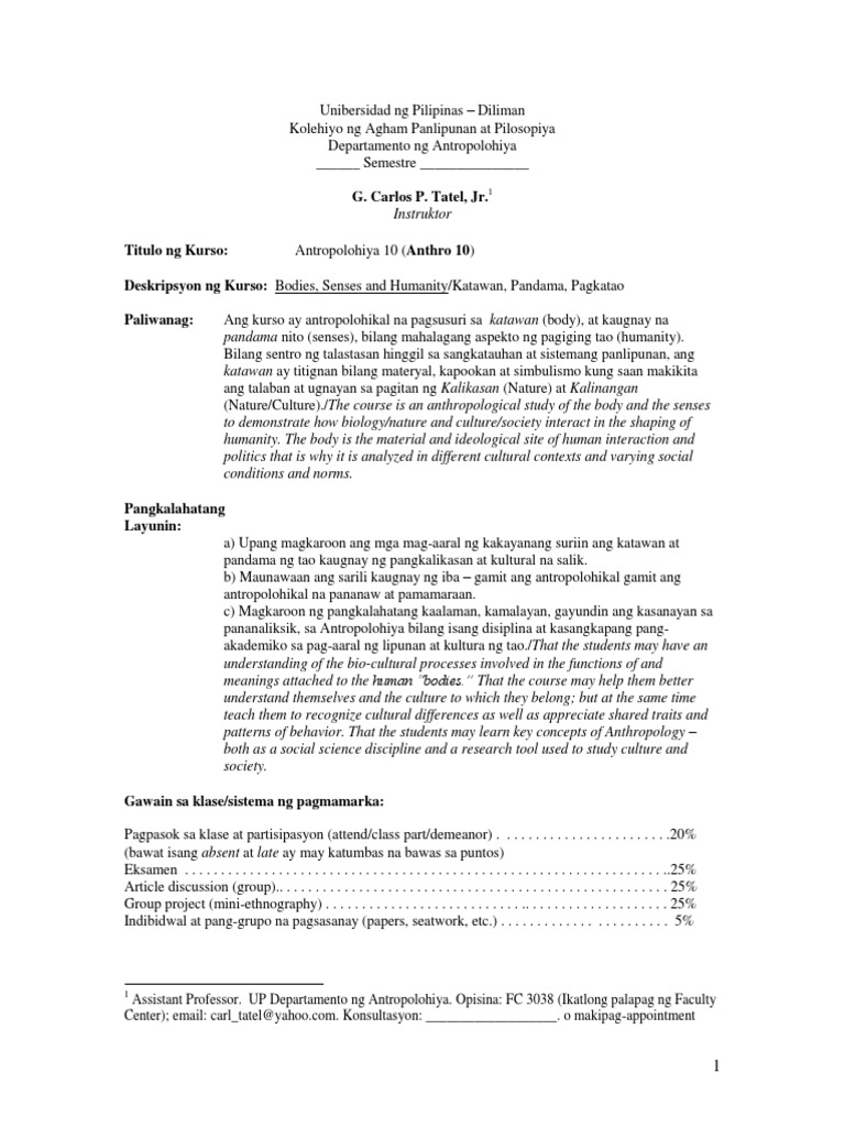 Semestre - G. Carlos P. Tatel, JR | PDF | Anthropology | Gender