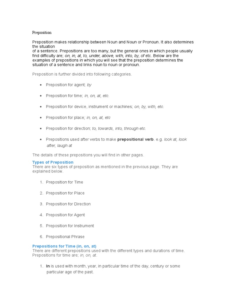 After, Laugh At: Types of Preposition | PDF | Preposition And Postposition | Noun