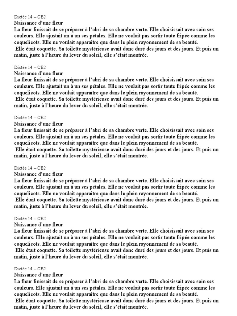 Dictée 14 : Naissance d'une fleur CE2 | PDF | Syntaxe | La nature