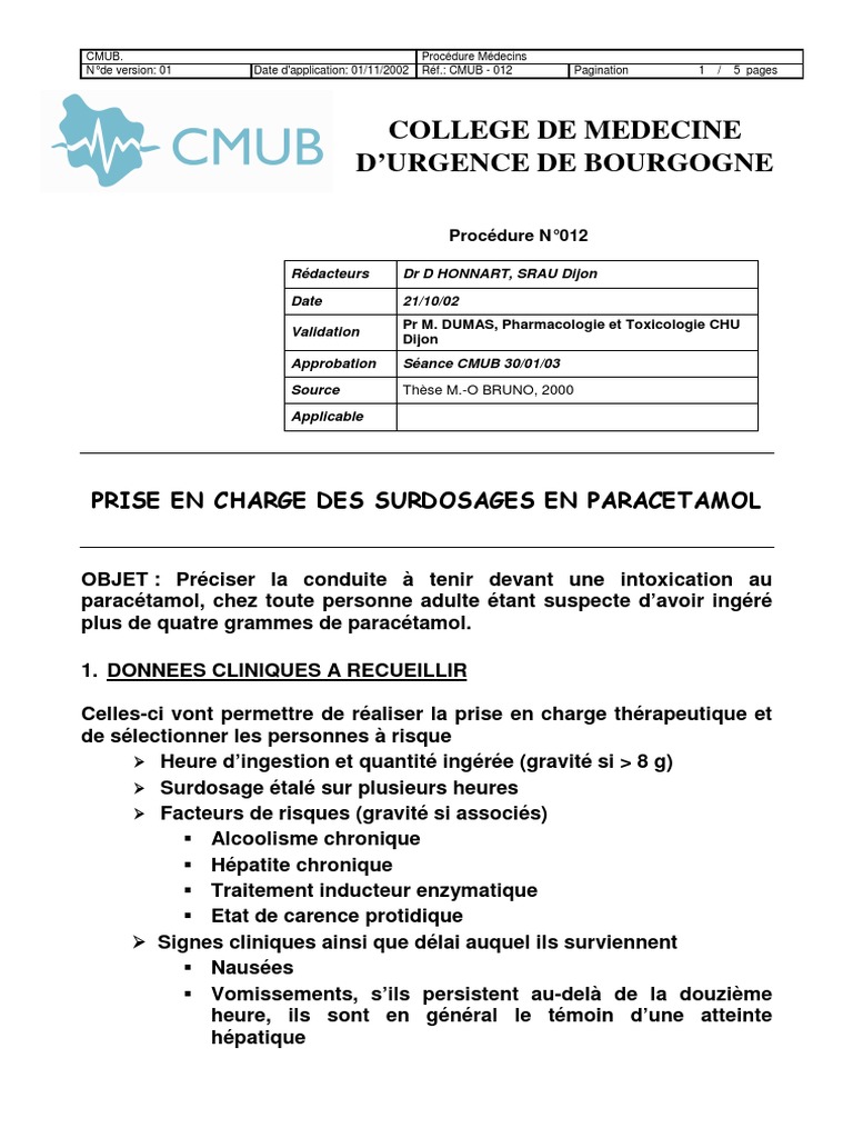 Pec Surdosage en Paracetamol | PDF | Toxicologie | Médecine